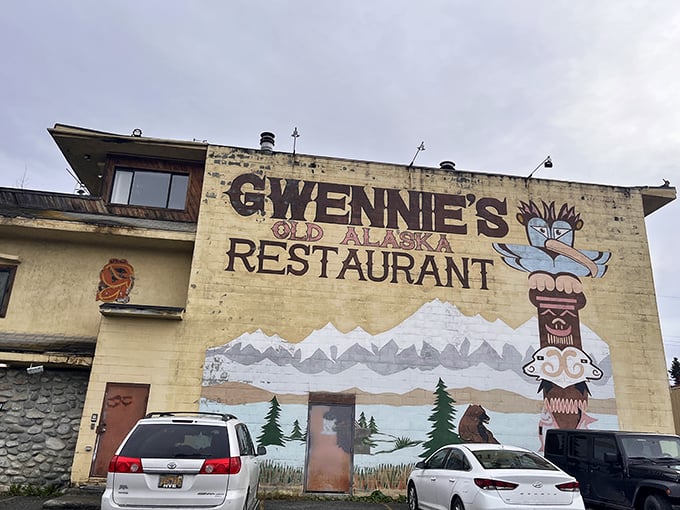 The iconic Gwennie's facade tells you everything &ndash; this is Alaska on a plate, complete with mountains and a quirky totem mascot.
