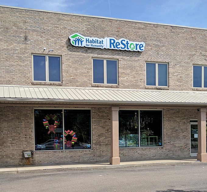 Like finding buried treasure, this ReStore's brick facade hides home improvement gold waiting inside.