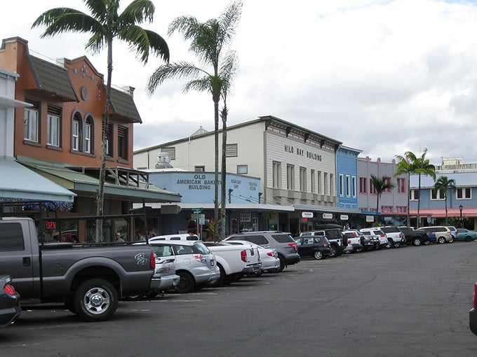 Historic Hilo's colorful storefronts line up like a rainbow, where reasonable prices meet genuine island character beautifully.