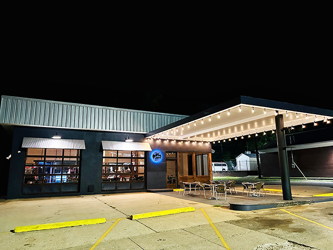 Jackson's Station at night - where string lights and simple charm set the stage for fried chicken that steals the show.