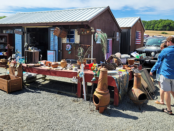 Jake's rustic wooden stalls beckon with treasures untold. Those clay pots might just be your next garden statement piece!