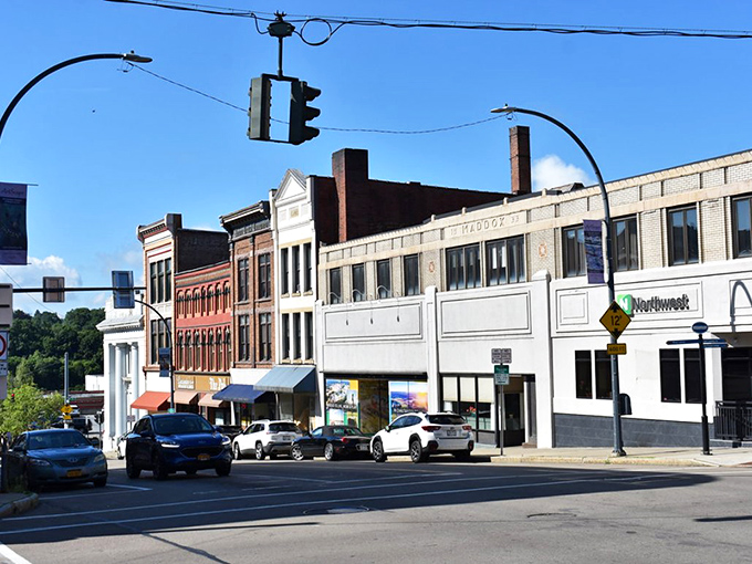 Historic downtown Jamestown welcomes you with charming brick buildings that have seen more stories than a librarian on overtime.