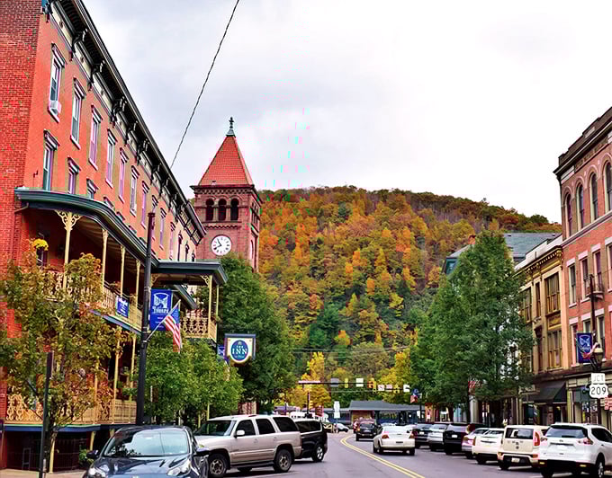 Jim Thorpe's main street looks like a movie set with that iconic clock tower standing guard over colorful Victorian buildings.