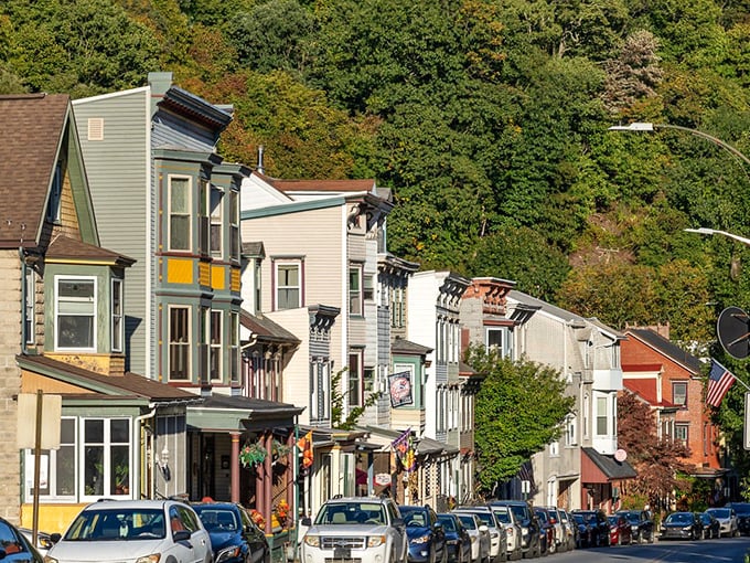 Jim Thorpe's colorful Victorian buildings nestle against the mountainside like a postcard come to life. The "Switzerland of America" shows off its charm on a perfect autumn day.