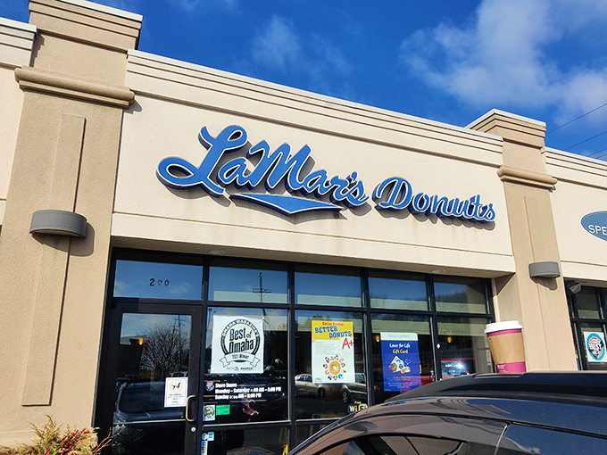 That blue cursive sign promises sweet dreams ahead - LaMar's knows how to make an entrance.