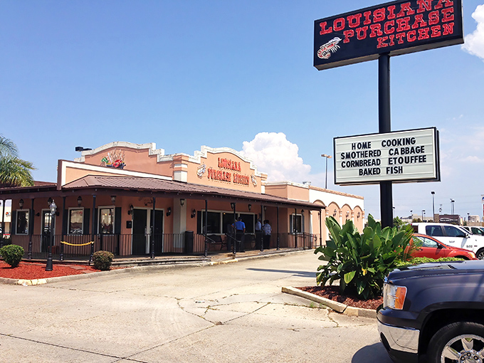 The iconic Louisiana Purchase Kitchen sign promises home cooking that'll make you want to buy the whole state.