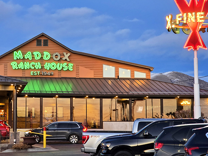 That green neon glow promises serious steak satisfaction - like a beacon for beef lovers everywhere.