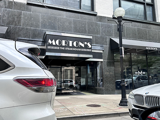 Morton's exterior beckons like a sleek, sophisticated friend who always knows where to find the best steak in Nashville.