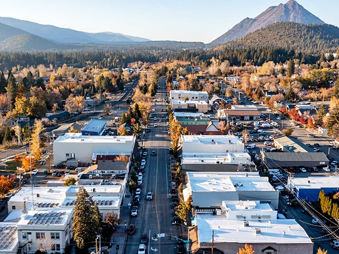 Mount Shasta's downtown stretches toward the mountains like a postcard come to life, where every errand comes with a view.