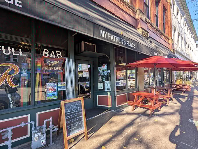 The iconic storefront of My Father's Place beckons with its vintage charm and promise of comfort food that hugs your soul.