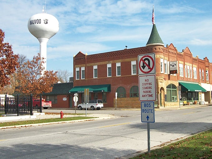 Nauvoo's iconic water tower stands sentinel over brick buildings that have witnessed more history than a Ken Burns documentary.