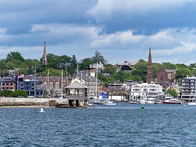 Newport's harbor view could make even a sea-weary sailor fall in love all over again. Church spires and historic buildings create a postcard-perfect backdrop.