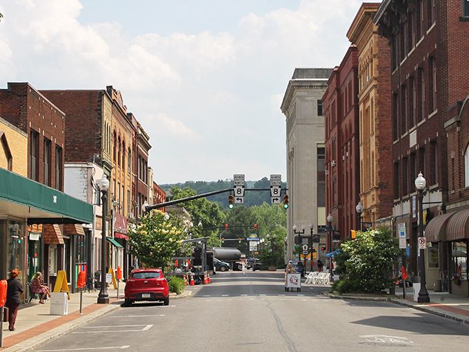 Historic brick buildings line Oil City's charming main street, where your dollar stretches as far as the views.