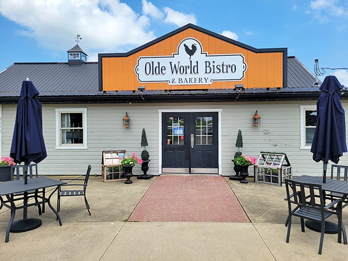 The welcoming orange facade of Olde World Bistro & Bakery promises comfort food that'll make your taste buds do a happy dance.