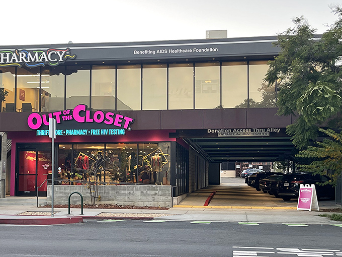 The bright pink storefront of Out of the Closet beckons like a beacon of bargain-hunting hope on San Diego's Fifth Avenue.