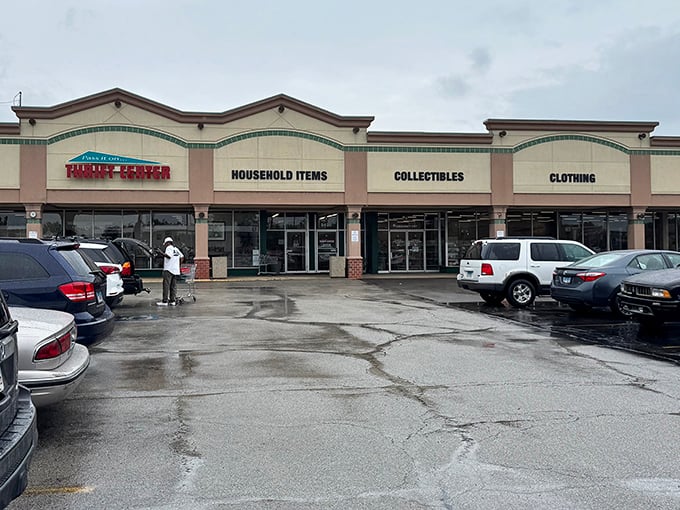 That red and tan storefront promises treasures inside - like a suburban treasure chest waiting to be opened.