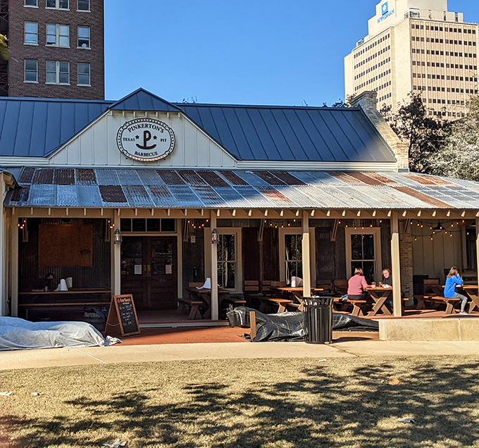 Pinkerton's rustic charm beckons from the heart of San Antonio. That metal roof has sheltered countless barbecue dreams and meat sweats.