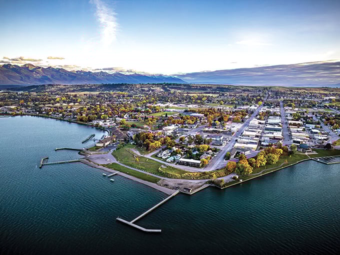 Polson from above &ndash; where Flathead Lake meets small-town charm in a postcard-perfect Montana setting.