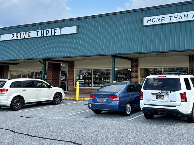 That full parking lot tells you everything: Prime Thrift's deals are so good, people actually fight for spots.