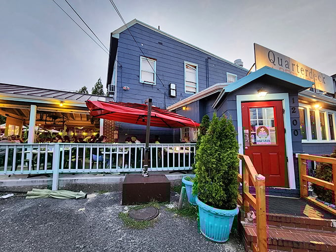 That blue building with the red door? It's like finding a treasure chest in Arlington's urban jungle.