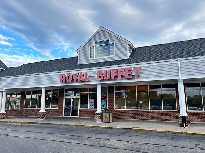 The Royal Buffet's iconic storefront promises a kingdom of flavors waiting just beyond those doors.