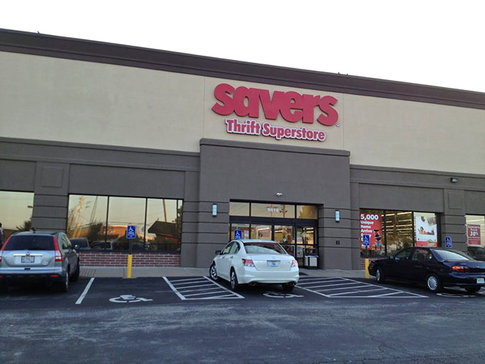 The red Savers sign beckons like a lighthouse for bargain hunters. Inside this unassuming storefront, treasures await those brave enough to dig.