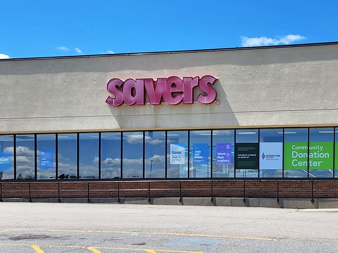 That purple Savers sign beckons like a beacon of bargain hope in Worcester's shopping landscape.