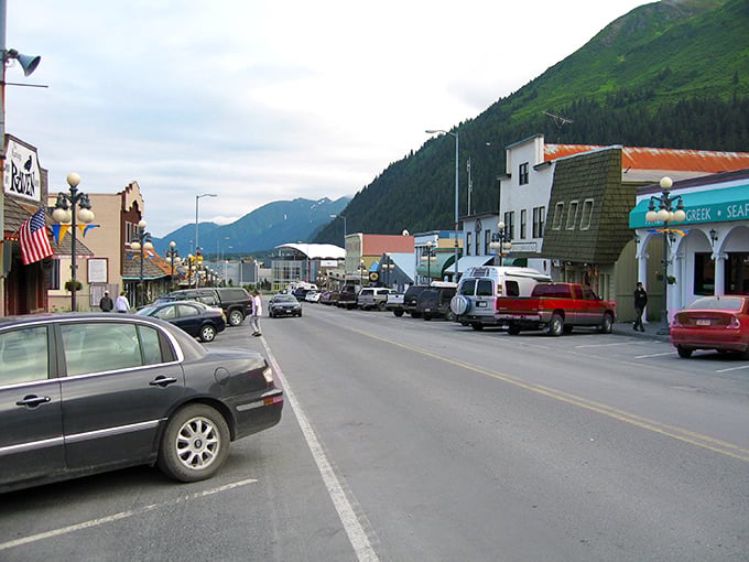 Seward's main street looks like a movie set where mountains play the dramatic backdrop and shops are the friendly supporting cast.