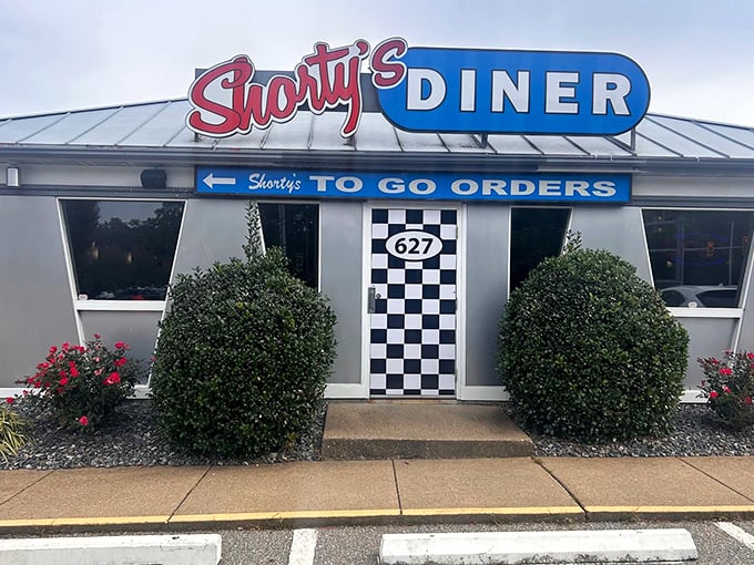 Shorty's Diner gleams in the sunshine like a silver bullet of breakfast dreams. Classic Americana at its finest!