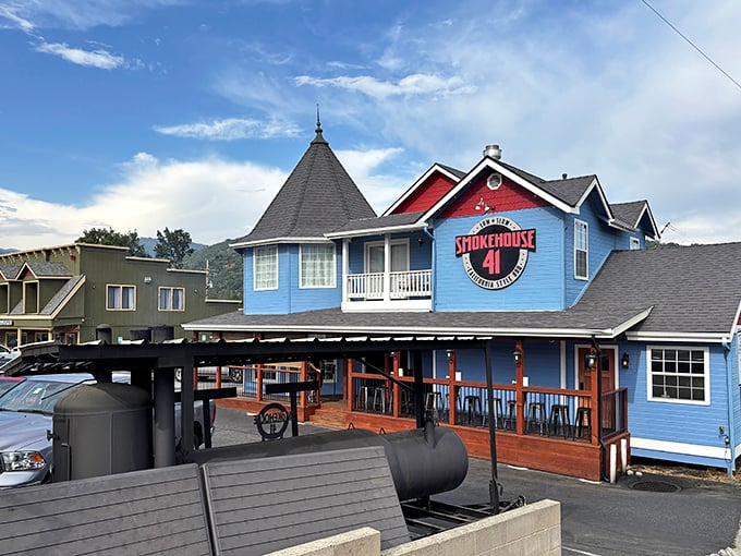 A BBQ pilgrimage spot near Yosemite where that distinctive turret isn't just architectural flair&mdash;it's a smoke signal to hungry travelers.