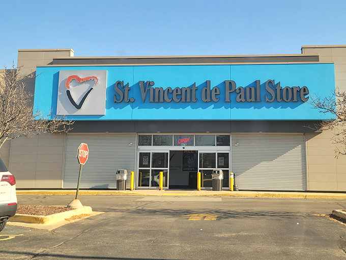 The bright blue facade of St. Vincent de Paul beckons like a thrift treasure chest waiting to be unlocked.