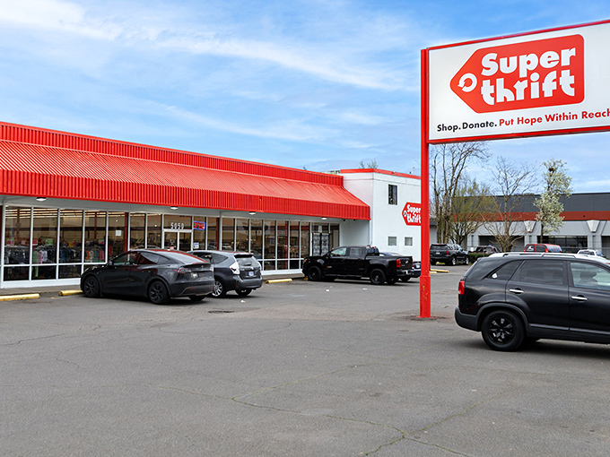That bright red SuperThrift sign beckons like a beacon of bargain hunting bliss in Portland. 