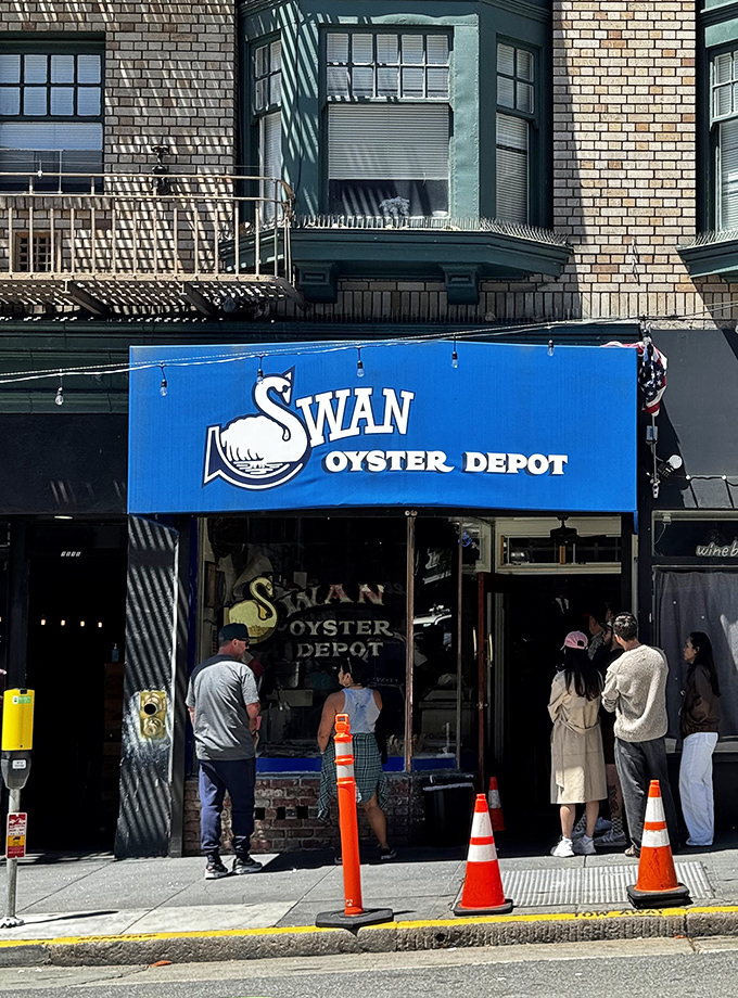The blue awning of Swan Oyster Depot beckons seafood lovers like a lighthouse. Worth every minute in that legendary line!