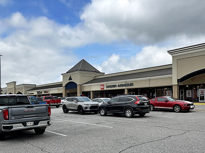 The parking lot tells the whole story - when Under Armour draws this many cars, serious savings await inside.