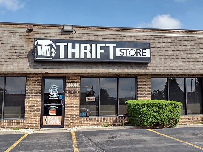 The Bridge Thrift Store's unassuming exterior hides a treasure trove within. Like finding a $20 bill in last year's winter coat!