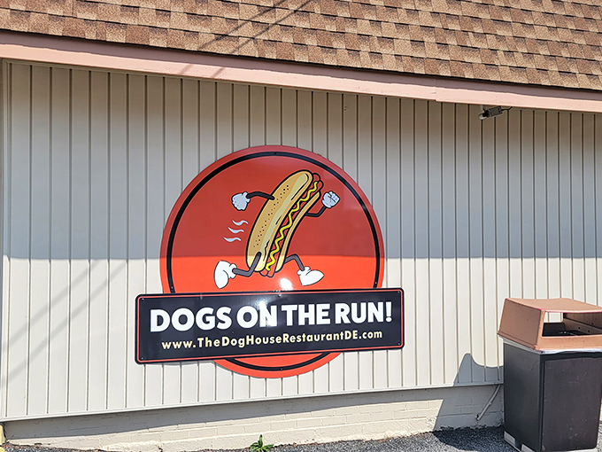 That cartoon hot dog with legs perfectly captures the joy of finding a place where frankfurters actually run the show.