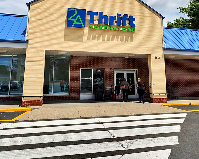 The iconic blue-roofed entrance to 2nd Ave Thrift Superstore stands like a beacon for treasure hunters on Route 22 in Union.