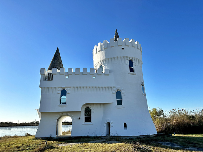 The storybook silhouette of Fisherman's Castle stands proudly against a brilliant blue Louisiana sky, like a medieval mirage amid the bayou landscape.