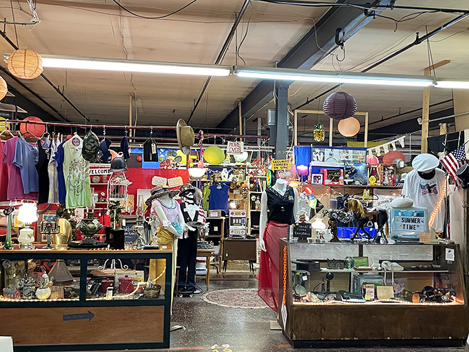 Treasure hunter's paradise! Mannequins stand guard over vintage collectibles and nostalgic memorabilia at Wind Gap's indoor wonderland.