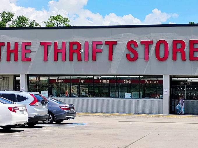 The bold red letters of "THE THRIFT STORE" promise treasures inside &ndash; like a department store where everything comes with a backstory.