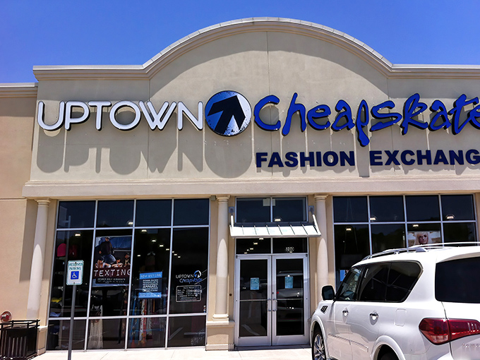 That blue logo practically winks at you, promising fashion treasures at prices that won't hurt your wallet.