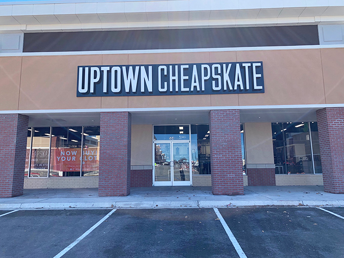 Fashion treasure hunters, rejoice! Uptown Cheapskate's brick-framed entrance beckons with promises of stylish finds that won't break your piggy bank.