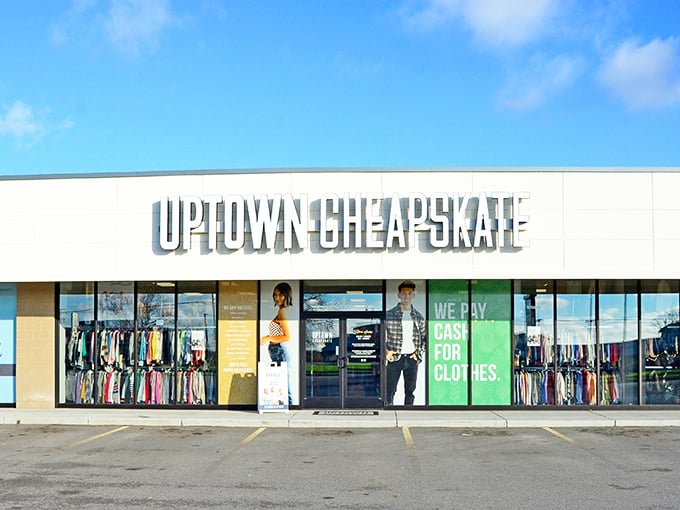 The storefront that launched a thousand wardrobe refreshes. Uptown Cheapskate's clean lines and organized displays promise treasure hunting without the chaos.
