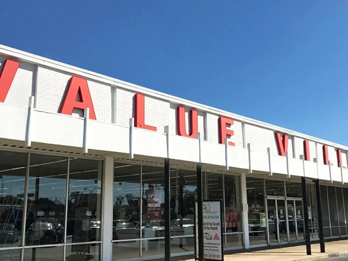 That bold red signage practically shouts "treasures inside!" Those glass doors promise endless aisles of secondhand discoveries.