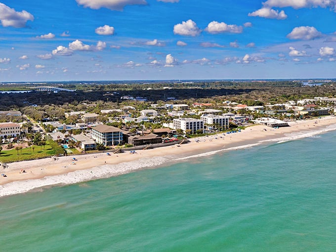 Aerial paradise! Vero Beach's turquoise waters and pristine shoreline offer affordable luxury where your Social Security check stretches like the horizon.