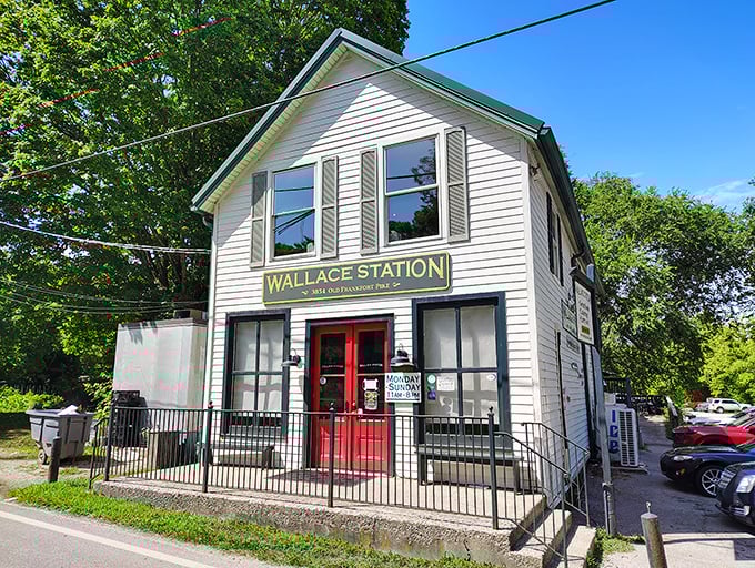 This charming white house with red doors proves the best sandwiches hide in plain sight.
