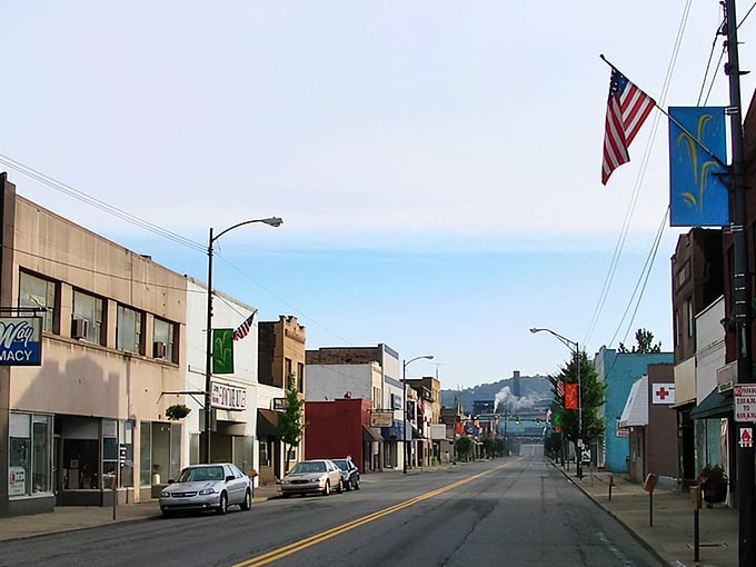 Main Street Weirton: Where American flags wave proudly and your dollar stretches further than your grandmother's famous taffy pull.