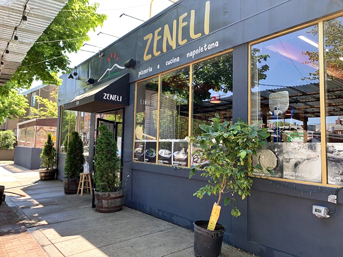 The blue facade of Zeneli beckons like a secret Neapolitan embassy on Wooster Street. Those potted plants aren't just decoration&mdash;they're a promise of fresh ingredients inside.