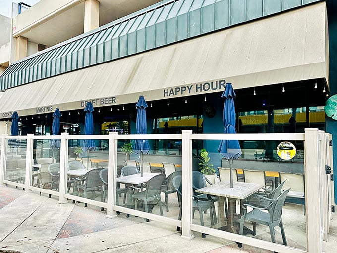 Happy hour signs and blue umbrellas beckon, but it's the sizzling steaks that'll make you a regular at this Ventura gem.
