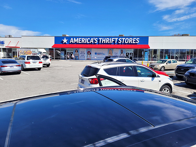 When a thrift store looks this organized from the outside, you know the real magic happens beyond those glass doors.